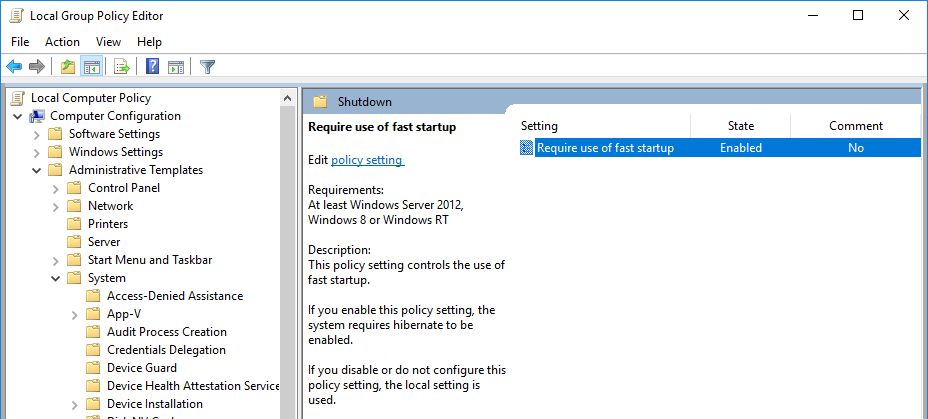 Disabling Windows 10 Fast Startup